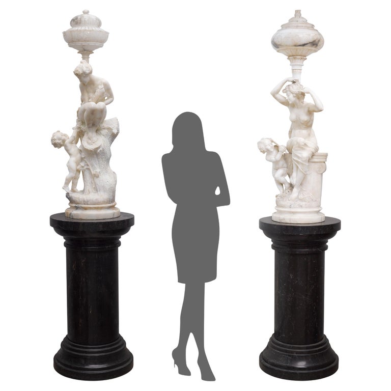 Pair of Antique Italian Carved Alabaster Figural Lamps Venus and Cupid ...