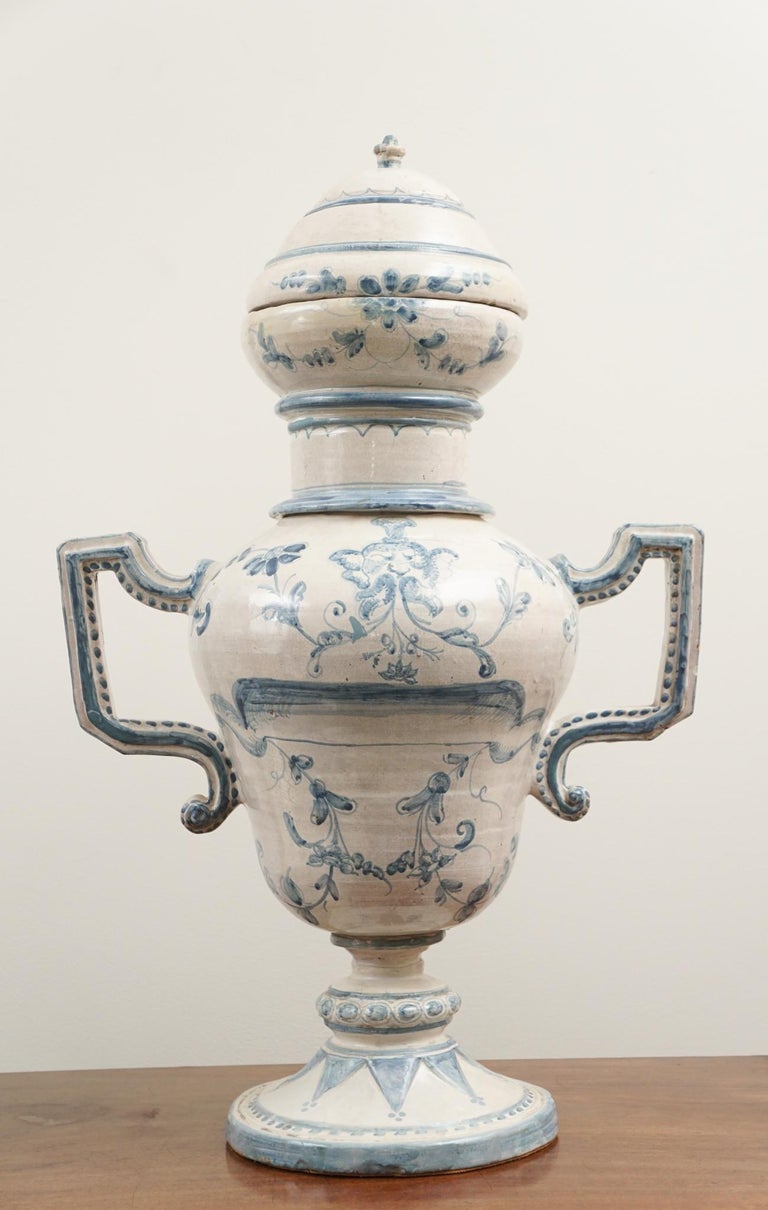 Pair of Antique Italian Glazed Pottery Jars For Sale at 1stDibs