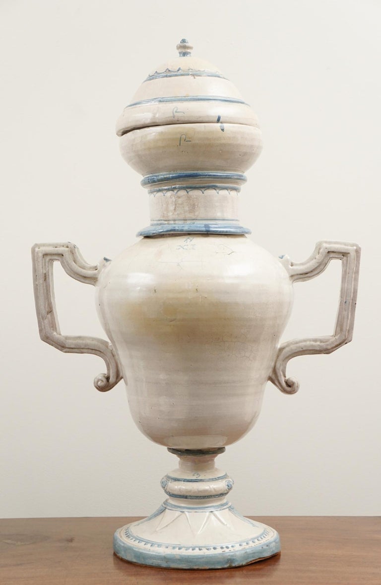 Pair of Antique Italian Glazed Pottery Jars For Sale at 1stDibs