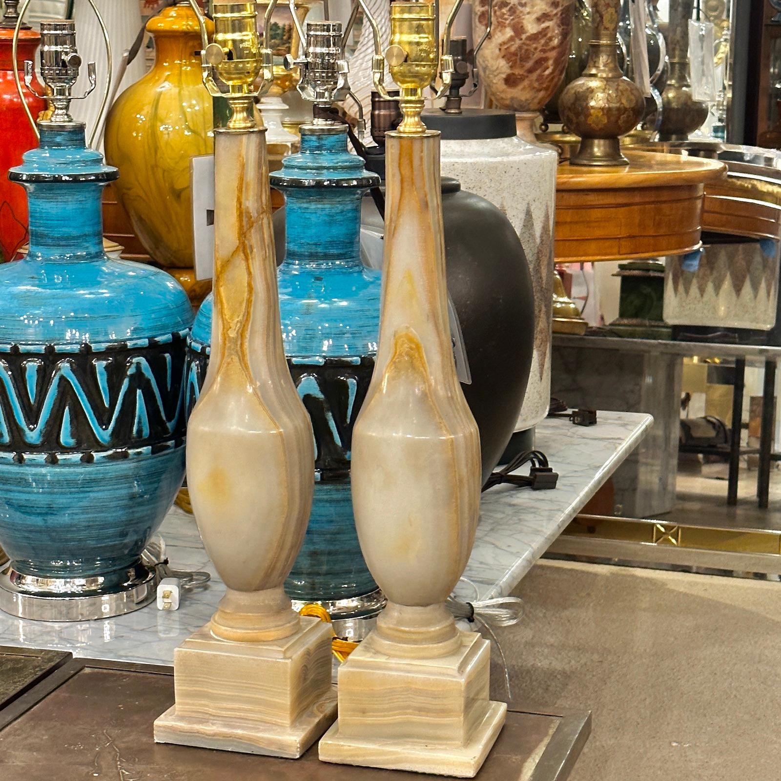Pair of Antique Italian Onyx Lamps For Sale at 1stDibs