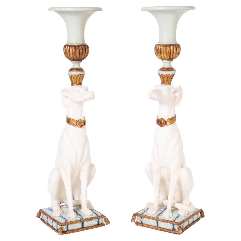 Pair of Antique Italian Parcel Gilt Carved Wood Whippets with Urns For ...
