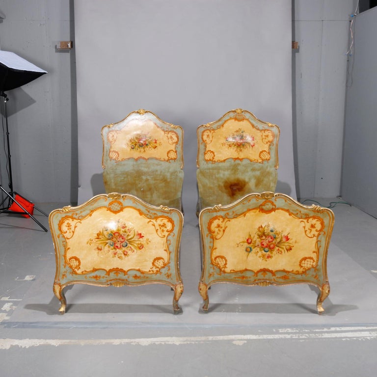 Pair of Antique Italian Rococo Hand Painted and Gilt Twin Bed, circa ...