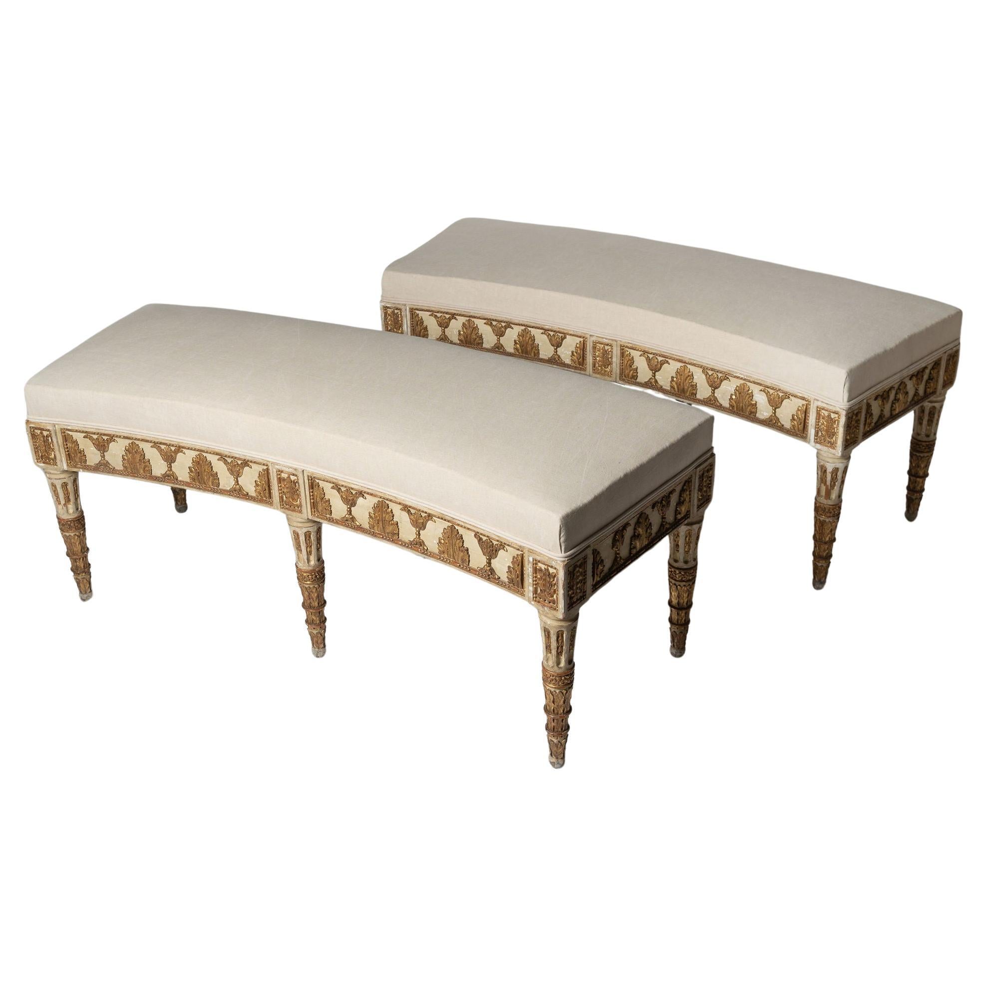 A Pair of Chesterfield Buttoned Leather Walnut Library Window Stools ...