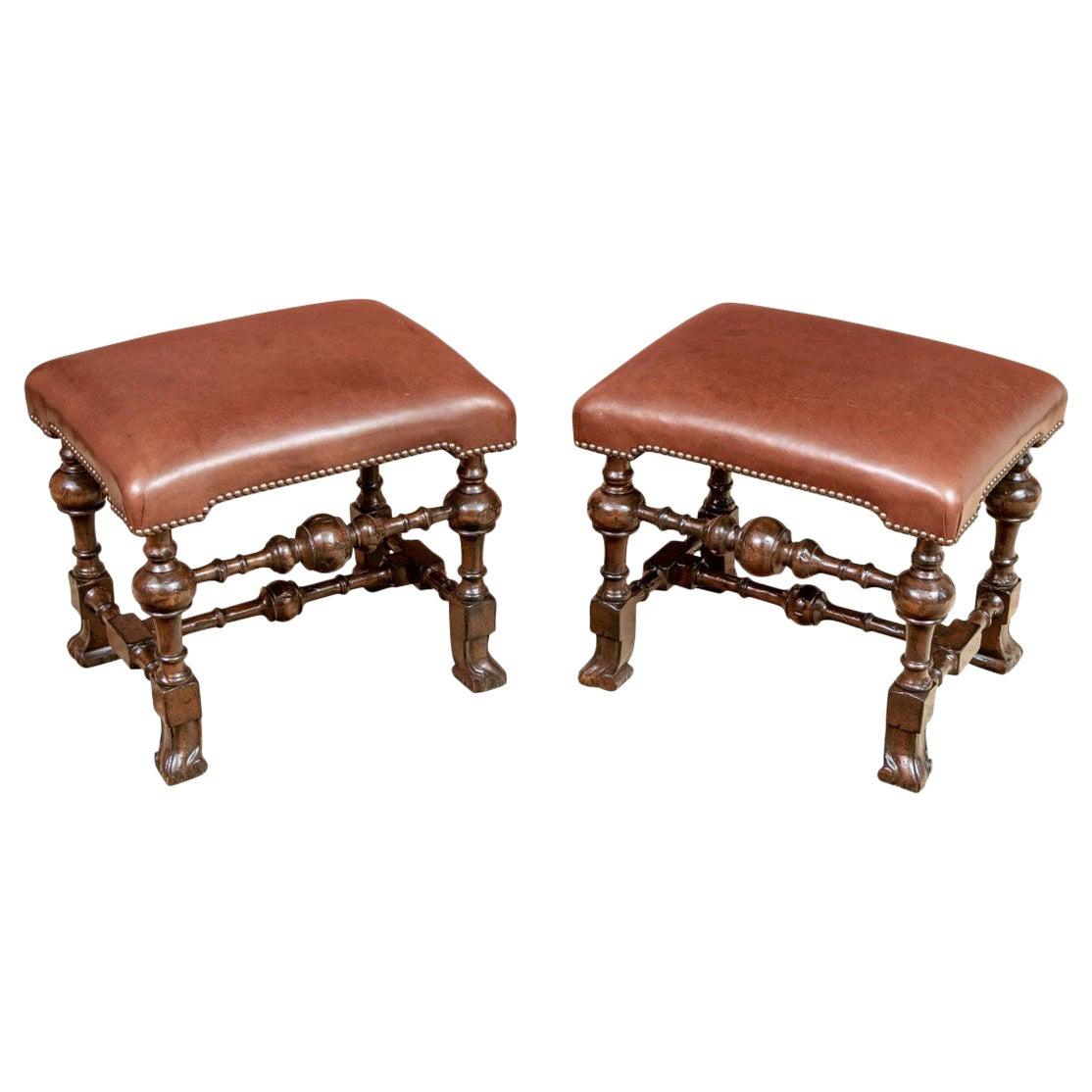 Antique Horn Stool with Leather Upholstry For Sale at 1stDibs