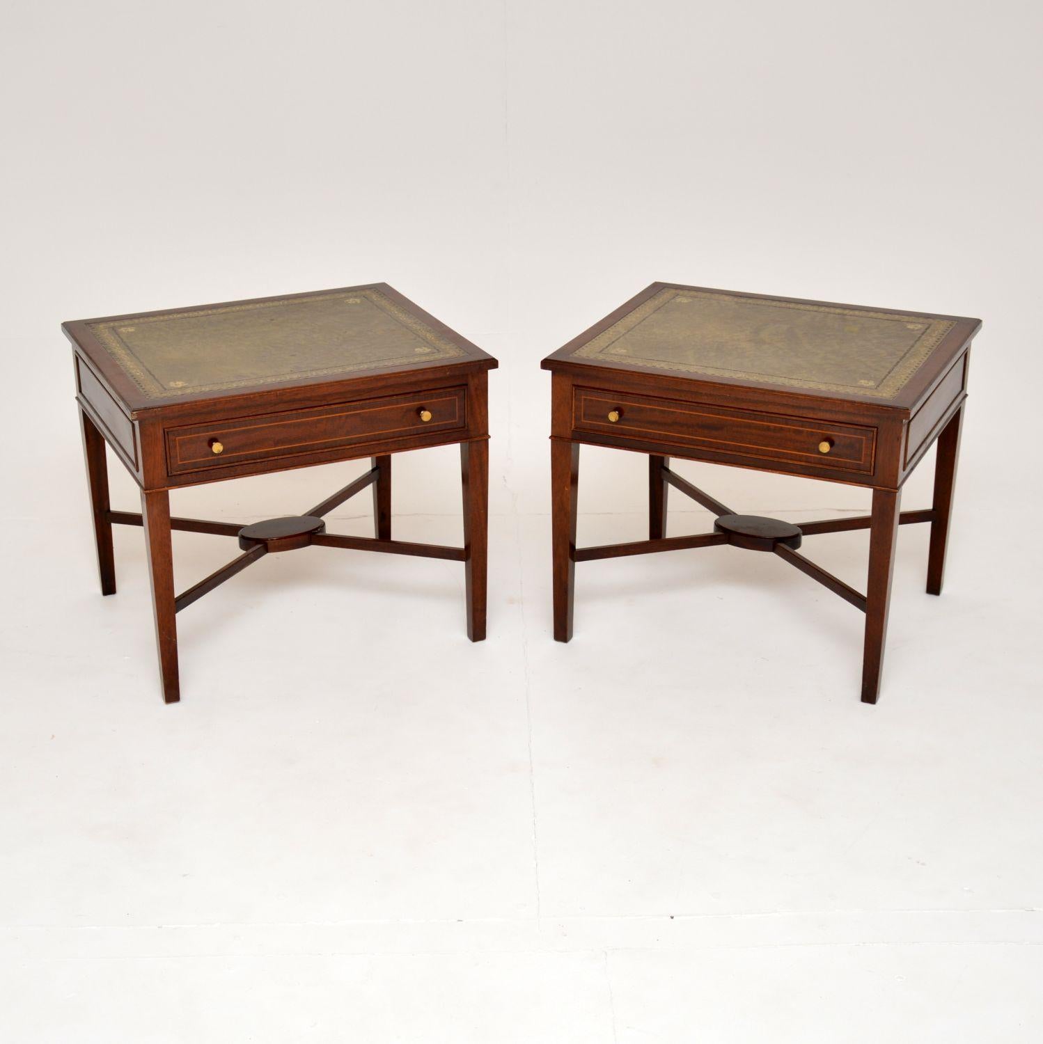 Pair of Antique Leather Top Side Tables at 1stDibs