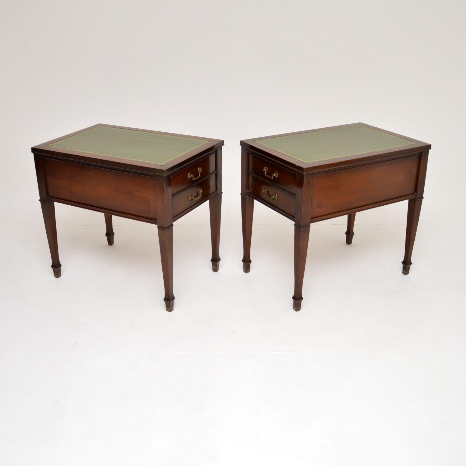 Pair of Antique Leather Top Side Tables For Sale at 1stDibs