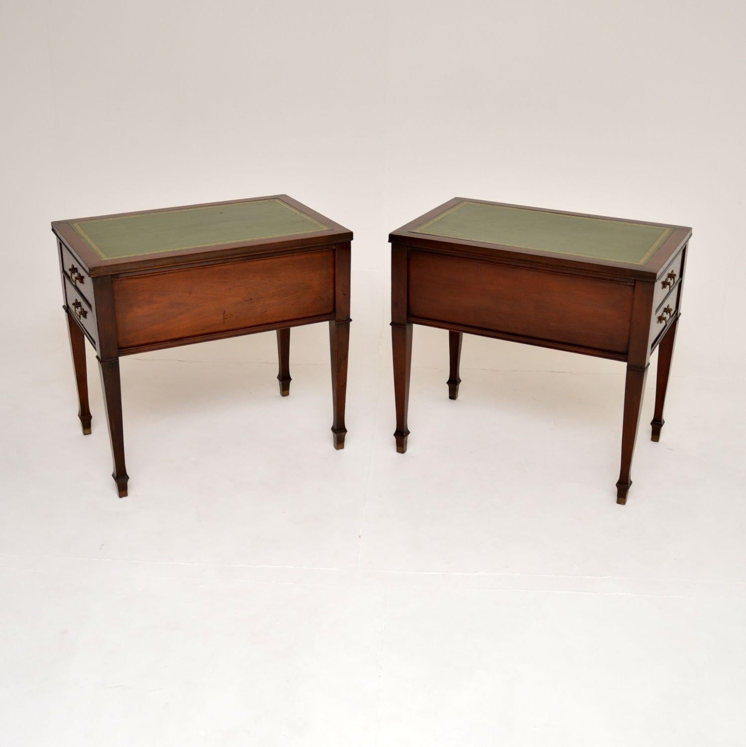 Pair of Antique Leather Top Side Tables For Sale at 1stDibs