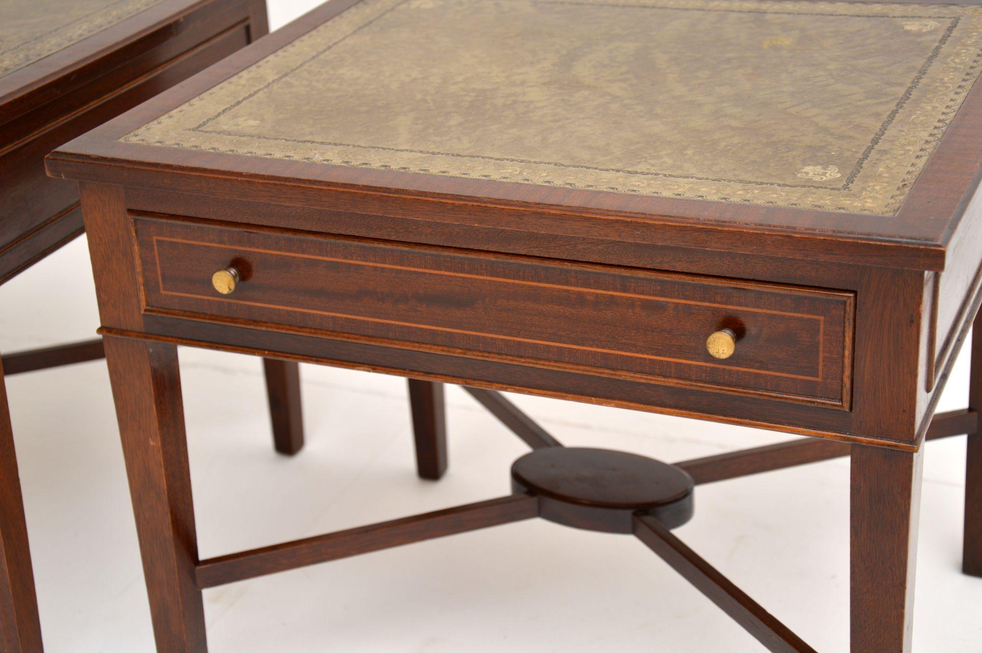 Pair of Antique Leather Top Side Tables at 1stDibs