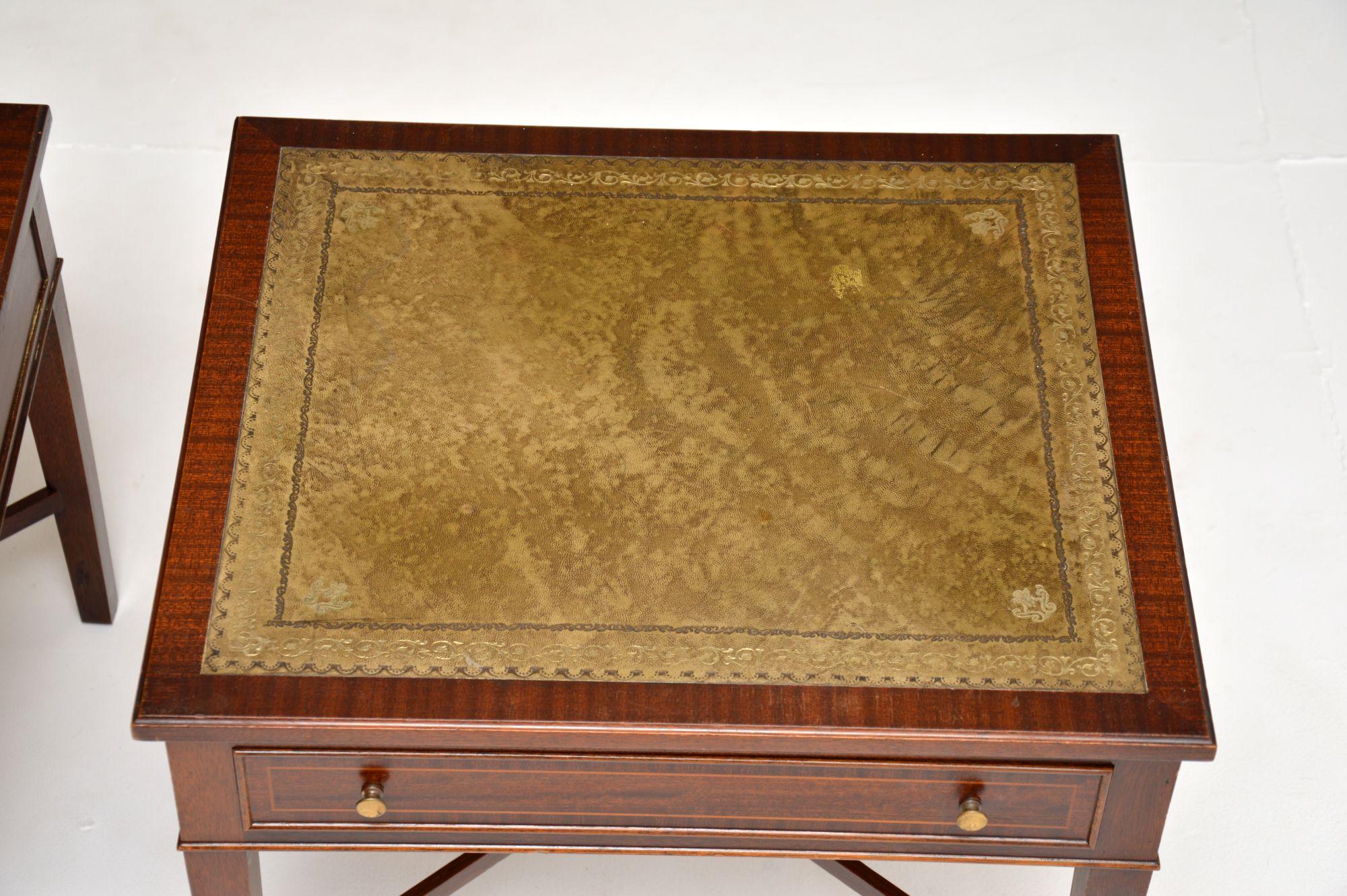 Pair of Antique Leather Top Side Tables at 1stDibs