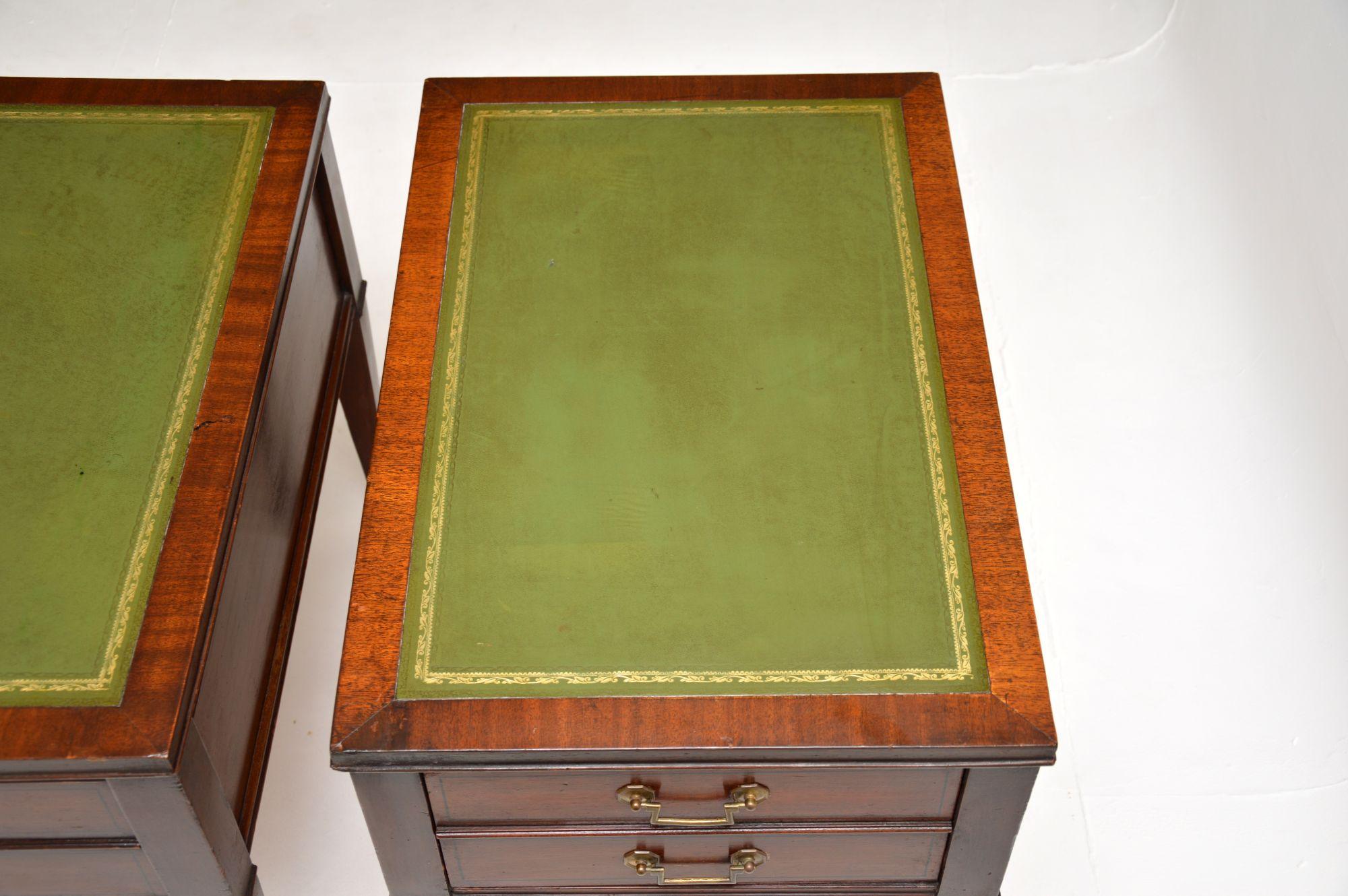 Pair of Antique Leather Top Side Tables For Sale at 1stDibs