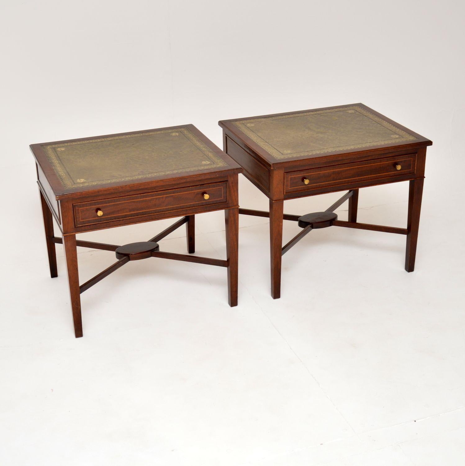 Pair of Antique Leather Top Side Tables at 1stDibs