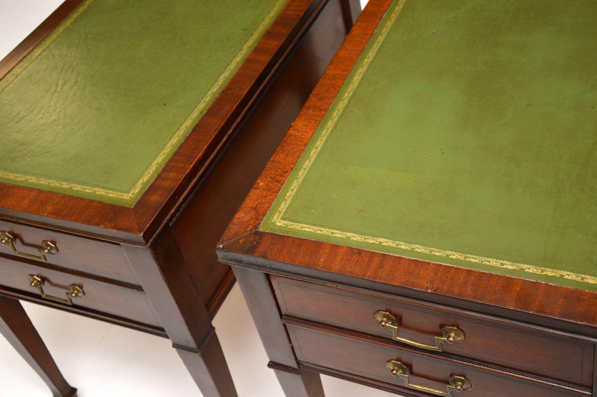 Pair of Antique Leather Top Side Tables For Sale at 1stDibs