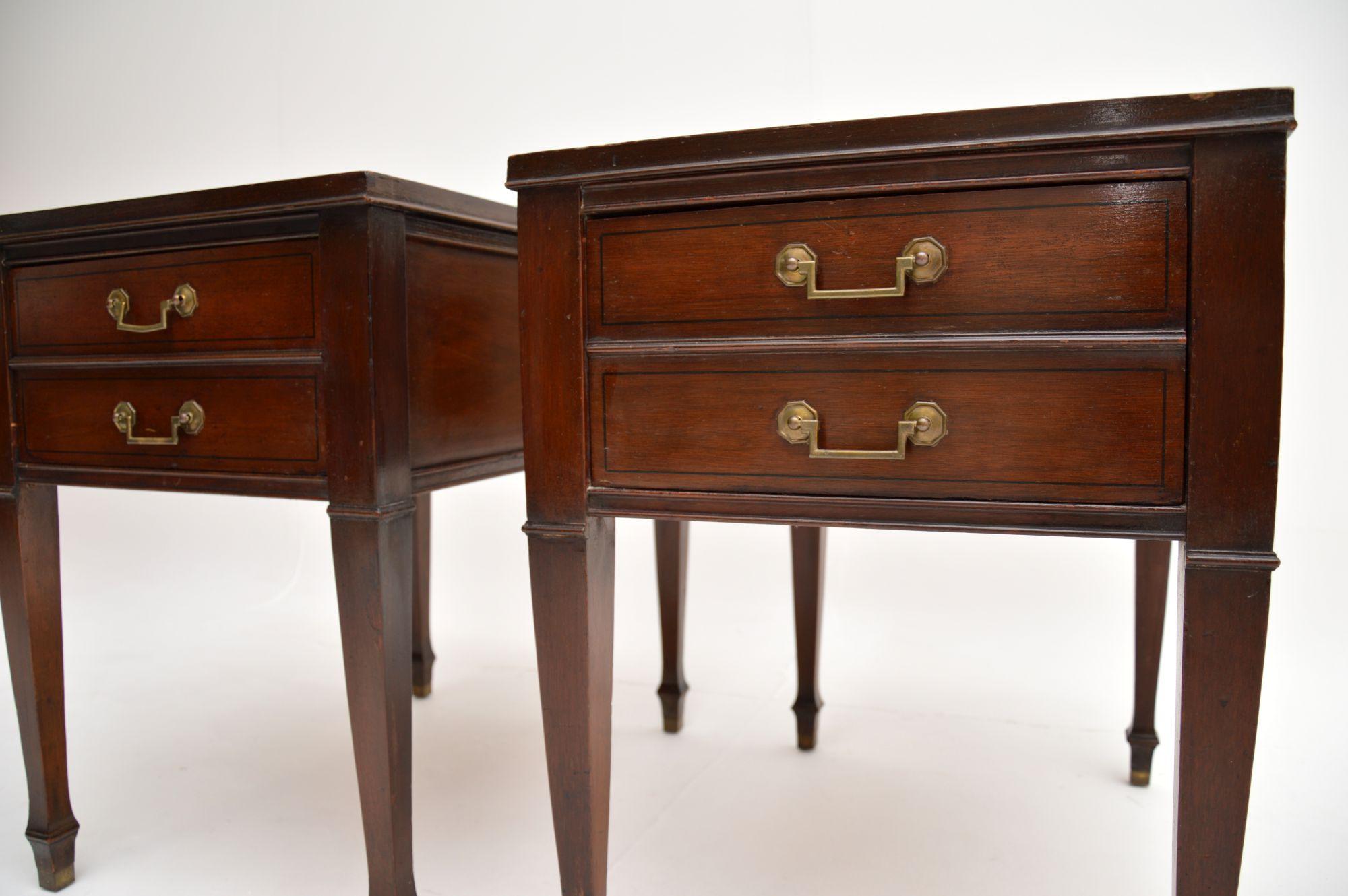 Pair of Antique Leather Top Side Tables For Sale at 1stDibs