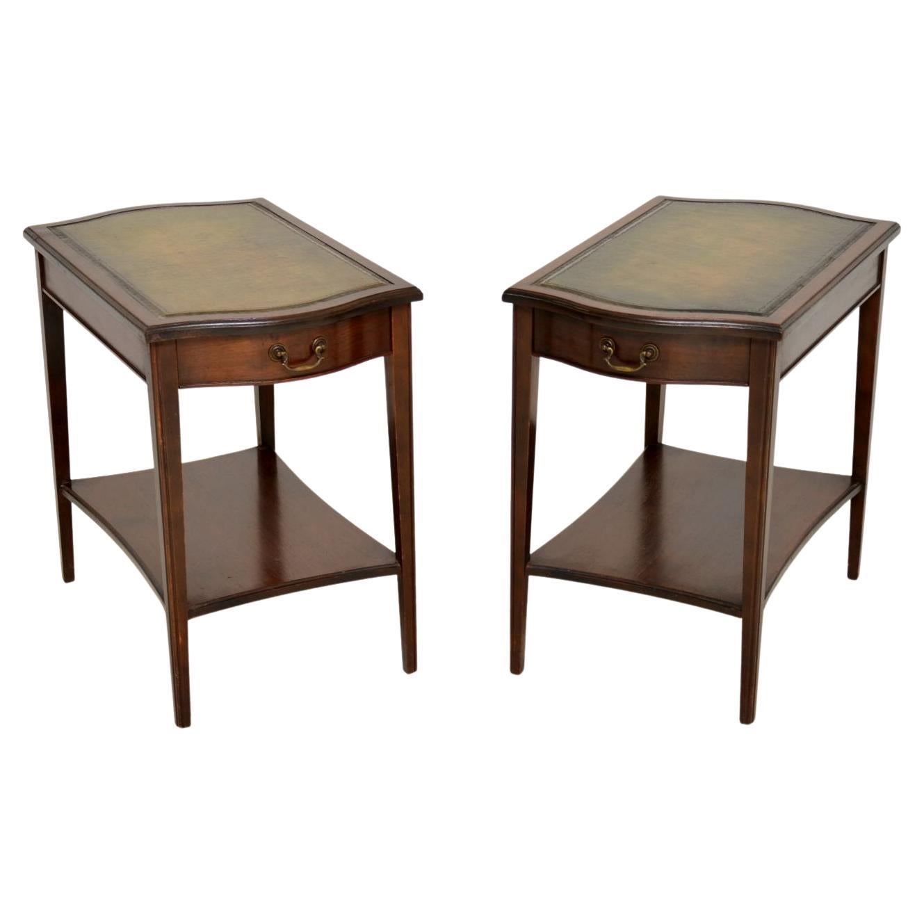 Pair of Antique Leather Top Side Tables at 1stDibs