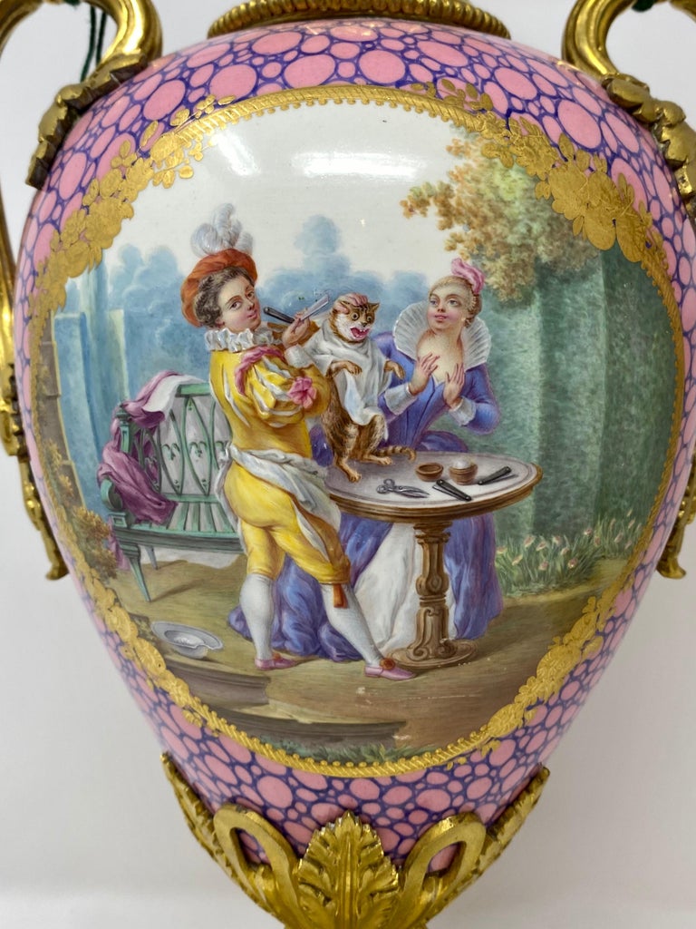 Pair of Antique Mid-19th Century French Sèvres "Rare Dubarry Rose" Urns ...