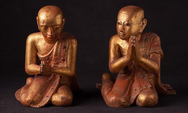 Pair of Antique Monk Statues from Burma For Sale at 1stDibs