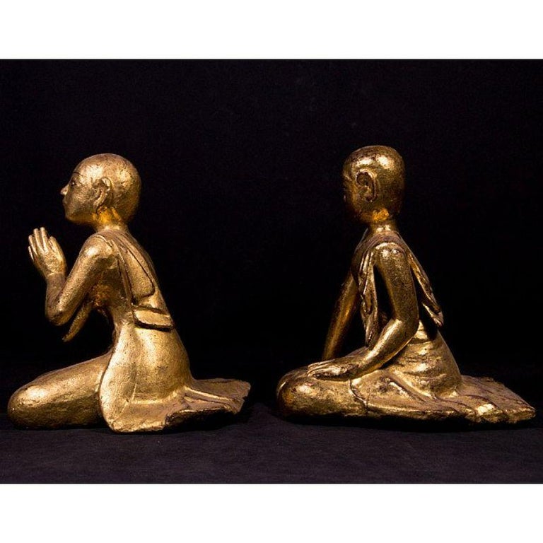 Pair of Antique Monk Statues from Burma For Sale at 1stDibs