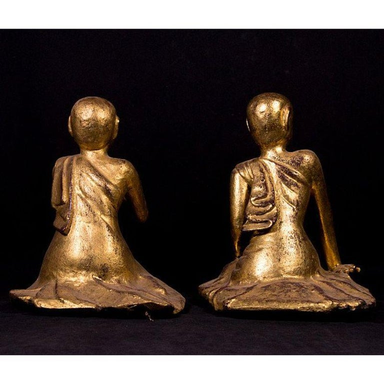 Pair of Antique Monk Statues from Burma For Sale at 1stDibs