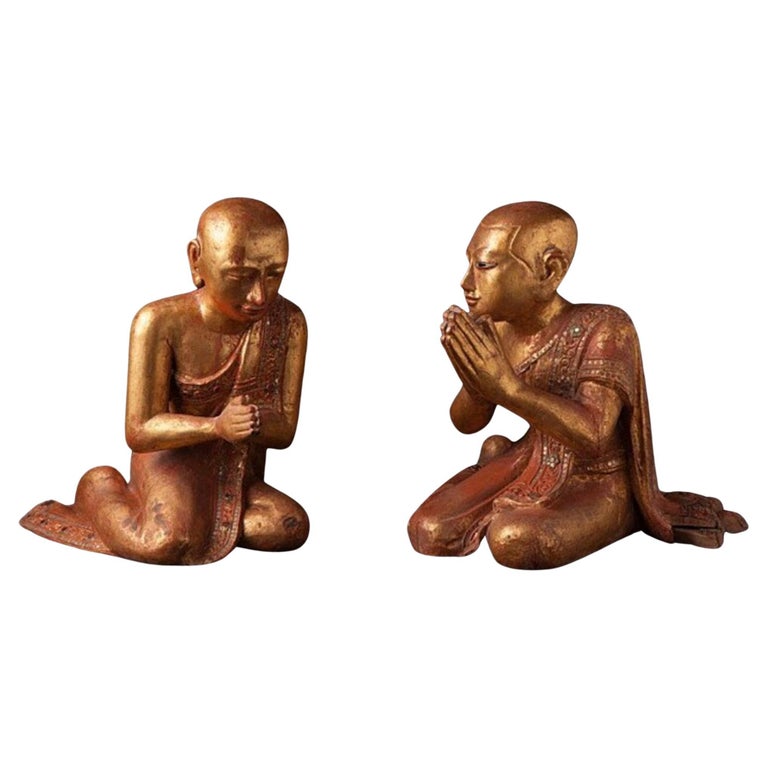 Pair of Antique Monk Statues from Burma For Sale at 1stDibs