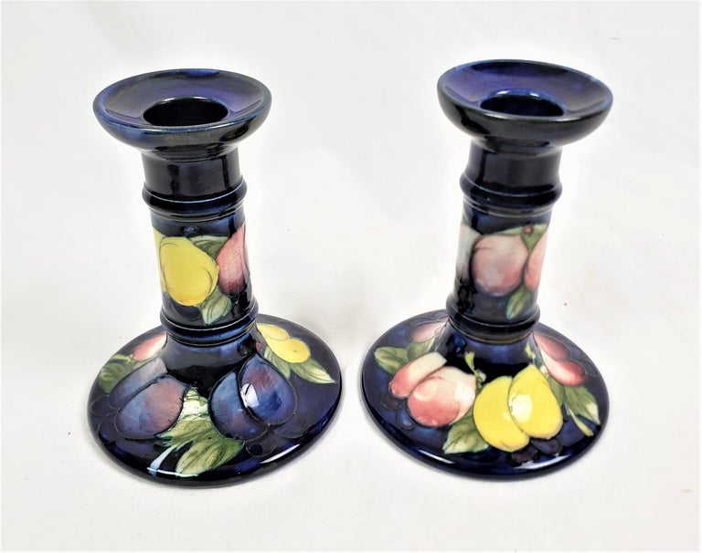 Pair of Antique Moorcroft Art Pottery Candlesticks in the Wisteria ...