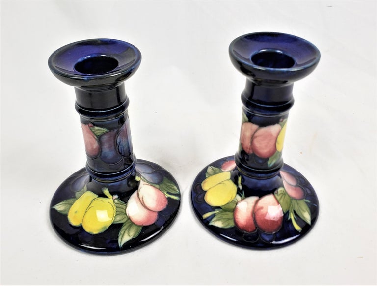 Pair of Antique Moorcroft Art Pottery Candlesticks in the Wisteria ...
