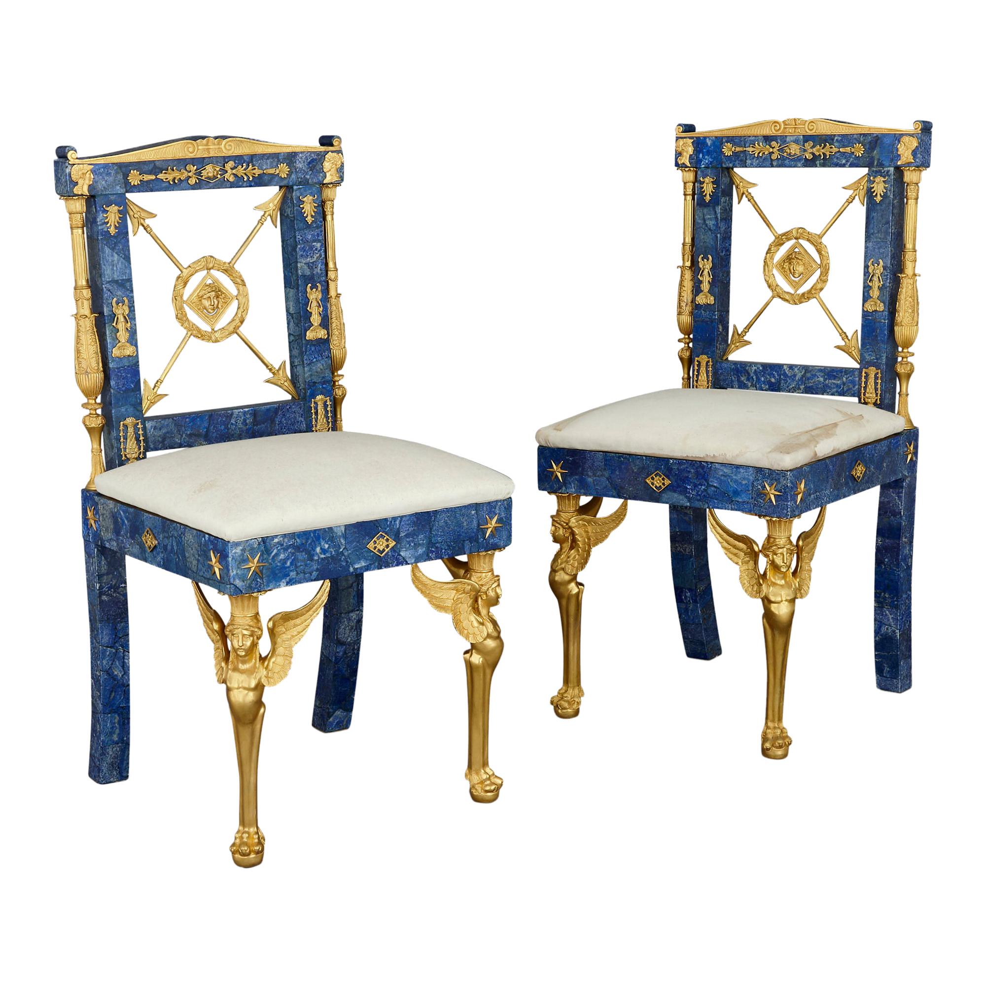 Pair of Painted and Gilt Empire Chairs For Sale at 1stDibs
