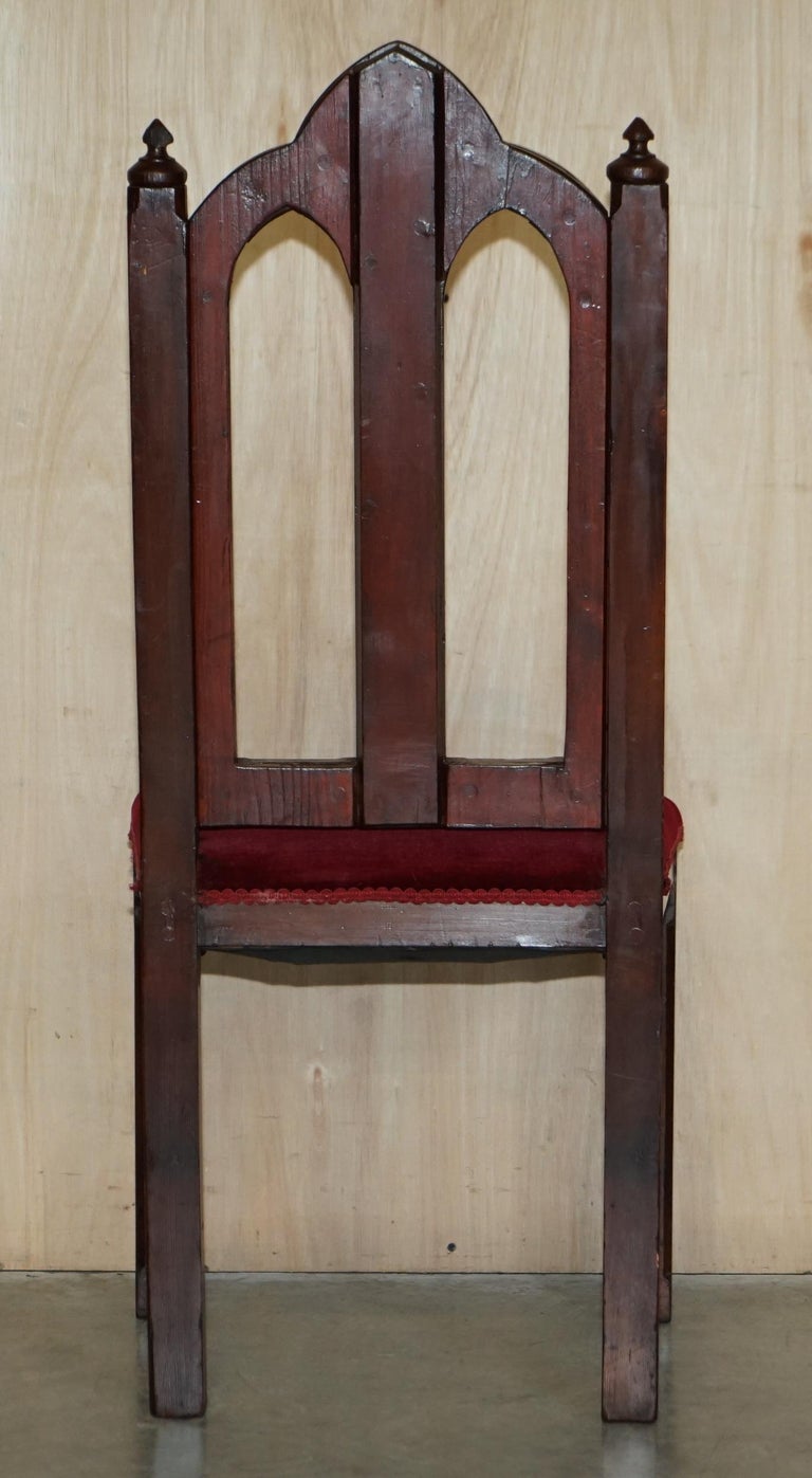 Pair of Antique Ornately Carved Steeple Back Oak Gothic Revival Hall ...