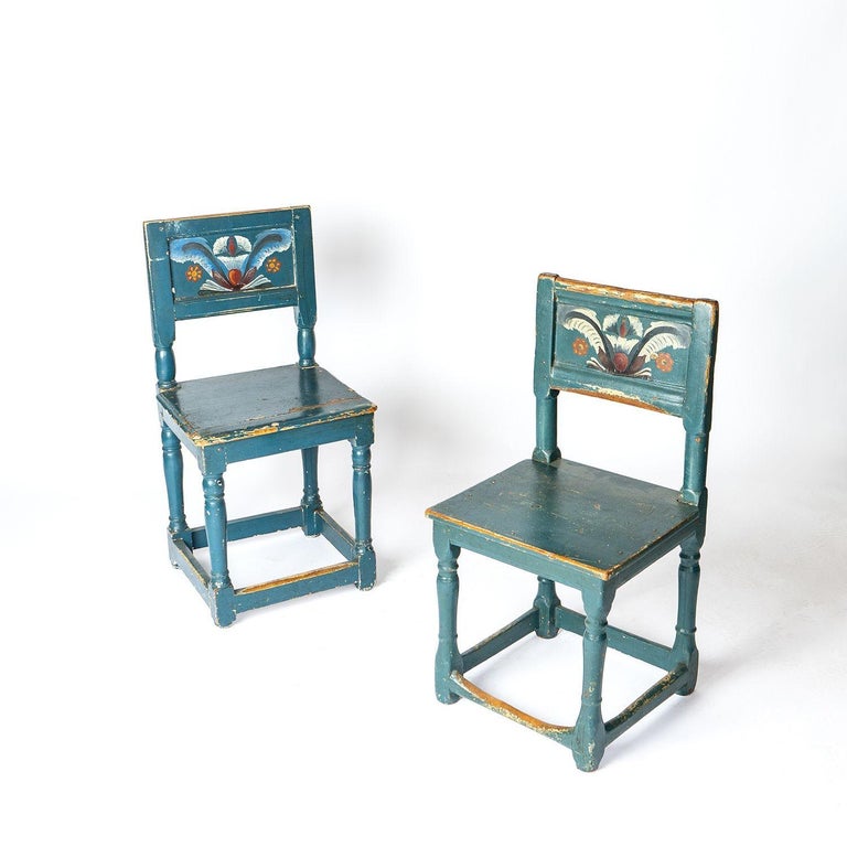 Pair of Antique Painted Swedish Folk Art Chairs, 19th Century at 1stDibs