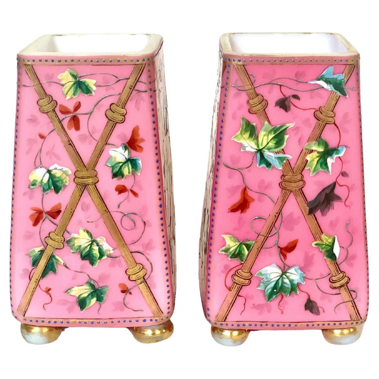 Pair of Antique Pink Opaline Vases For Sale at 1stDibs