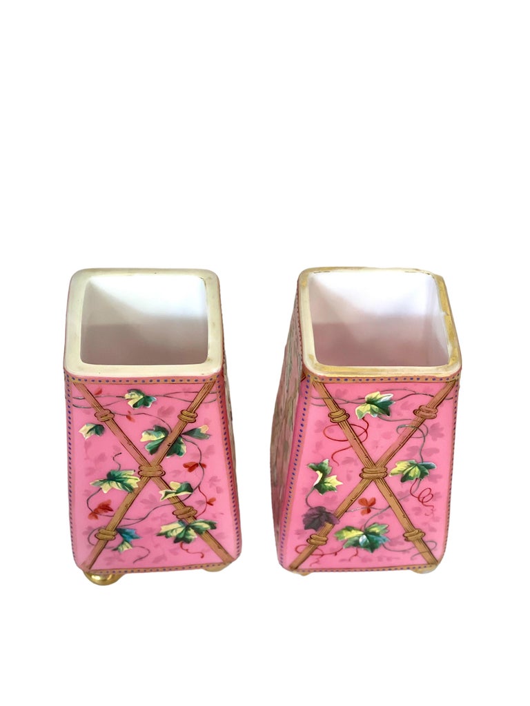 Pair of Antique Pink Opaline Vases For Sale at 1stDibs