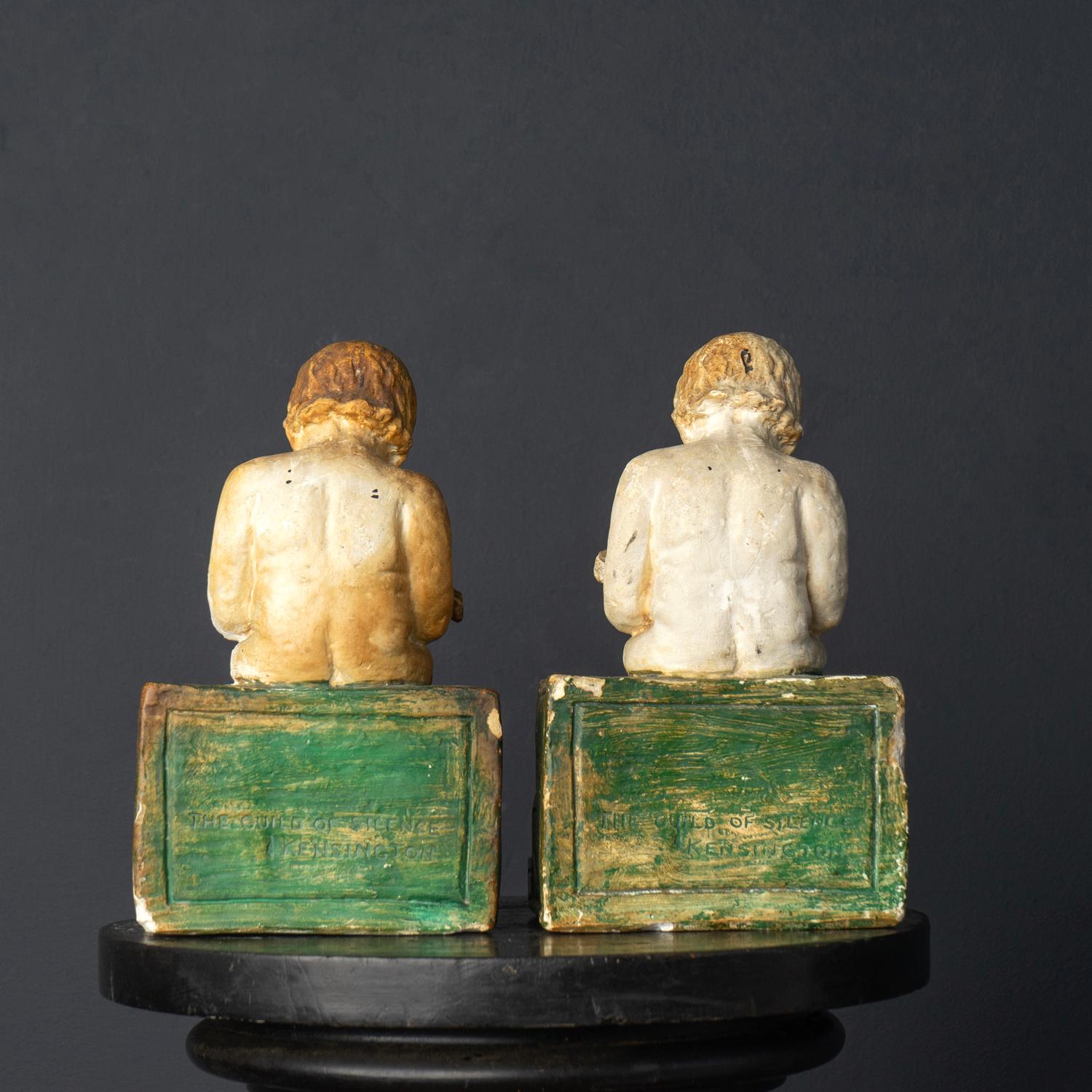 Pair of Antique Plaster Bookends Depicting Children Reading, C. 1920s ...