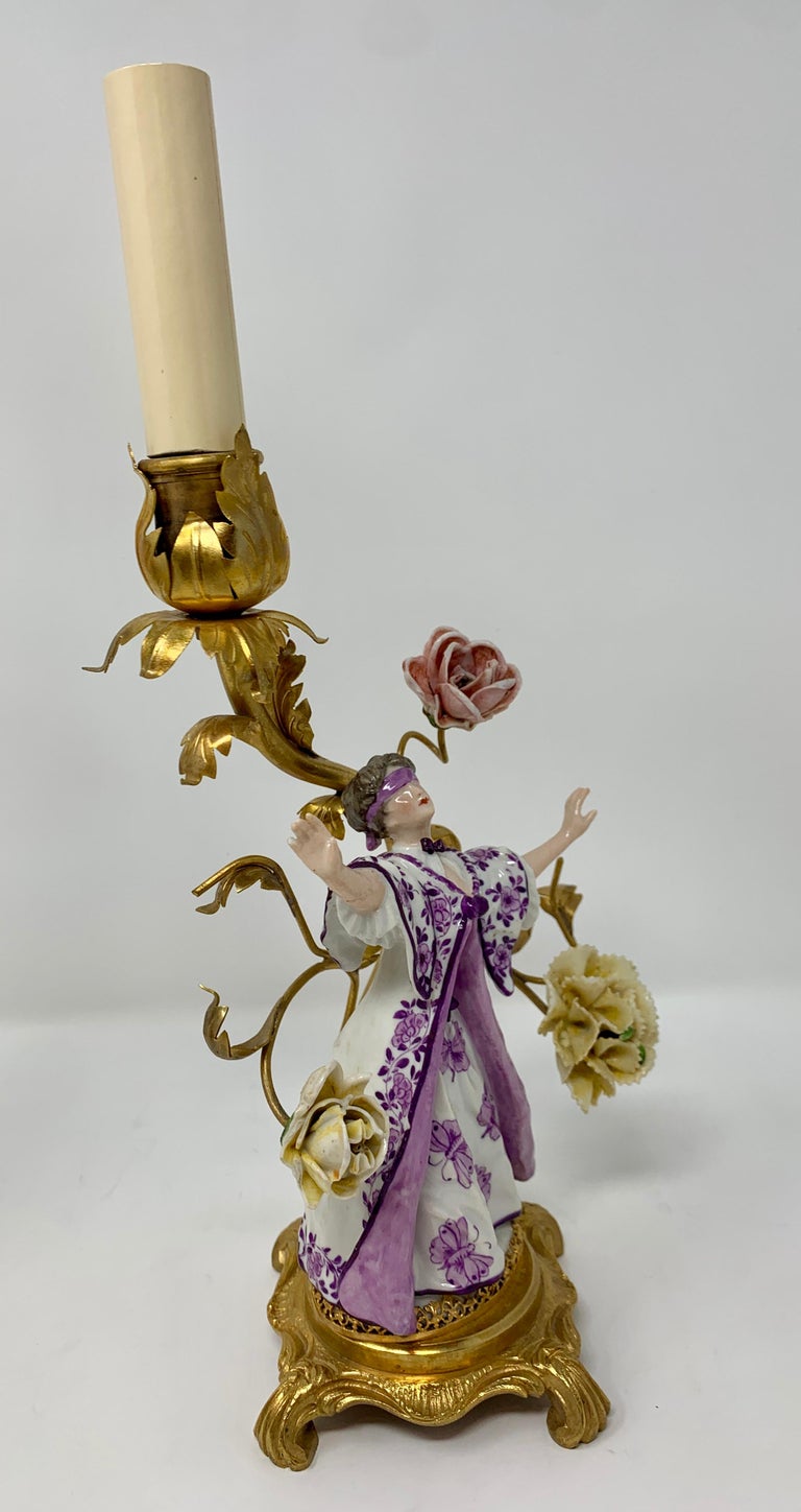 Pair of Antique Porcelain Figurine Candlesticks For Sale at 1stDibs