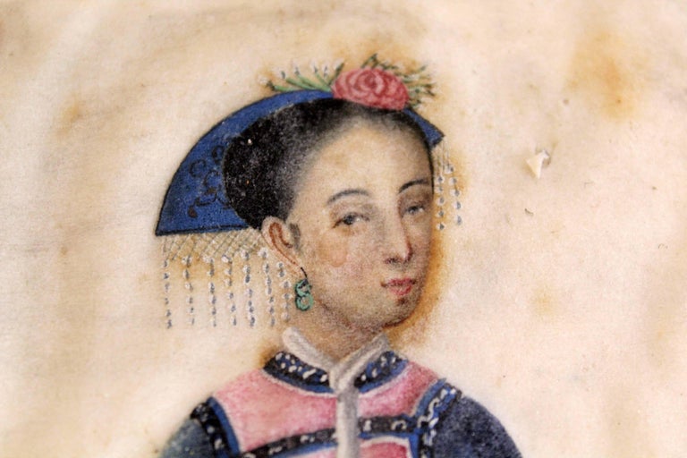 Pair of Antique Portraits Ink Drawing on Silk Chinese Mandarin 19th ...