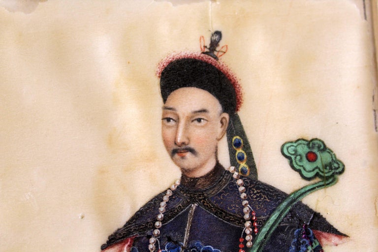 Pair of Antique Portraits Ink Drawing on Silk Chinese Mandarin 19th ...