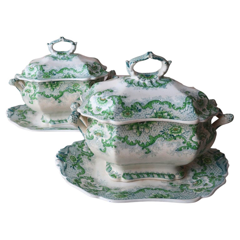 Pair of Antique Pottery Tureens. Cosmopolite Pattern, English circa ...