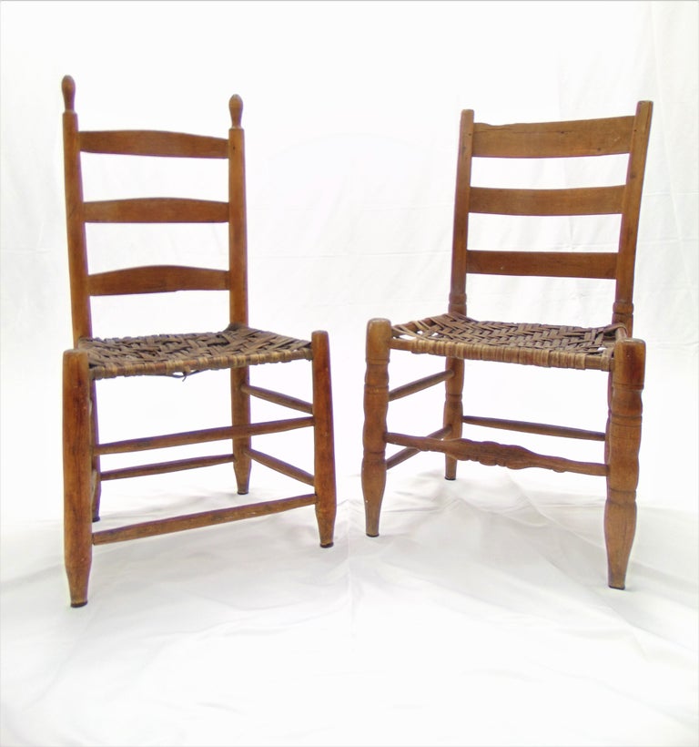 Pair of Antique Primitive Ladder Back and Splint Seats Early 19th ...
