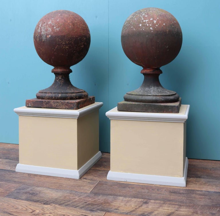Pair of Antique Reclaimed Terracotta Ball Finials at 1stDibs