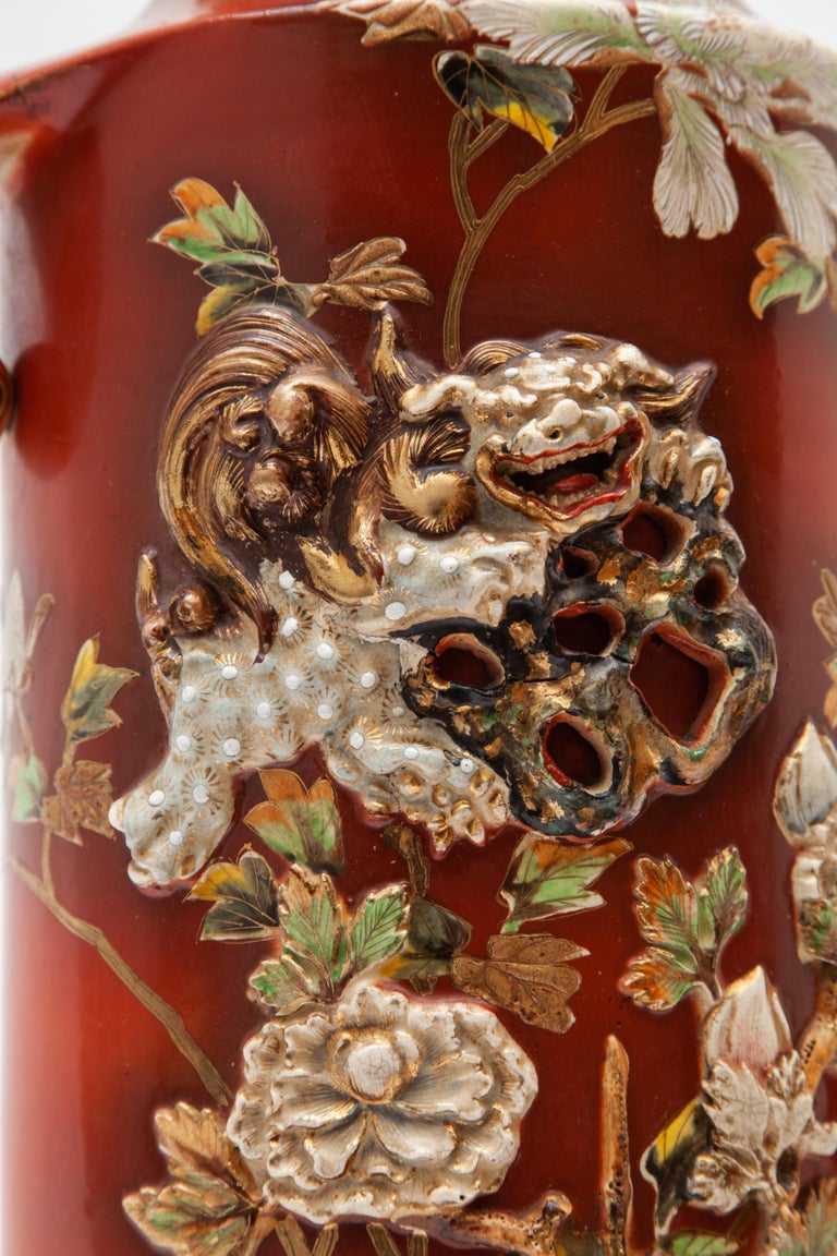 Pair of Antique Red 19th Century Satsuma Vases, Japan at 1stDibs