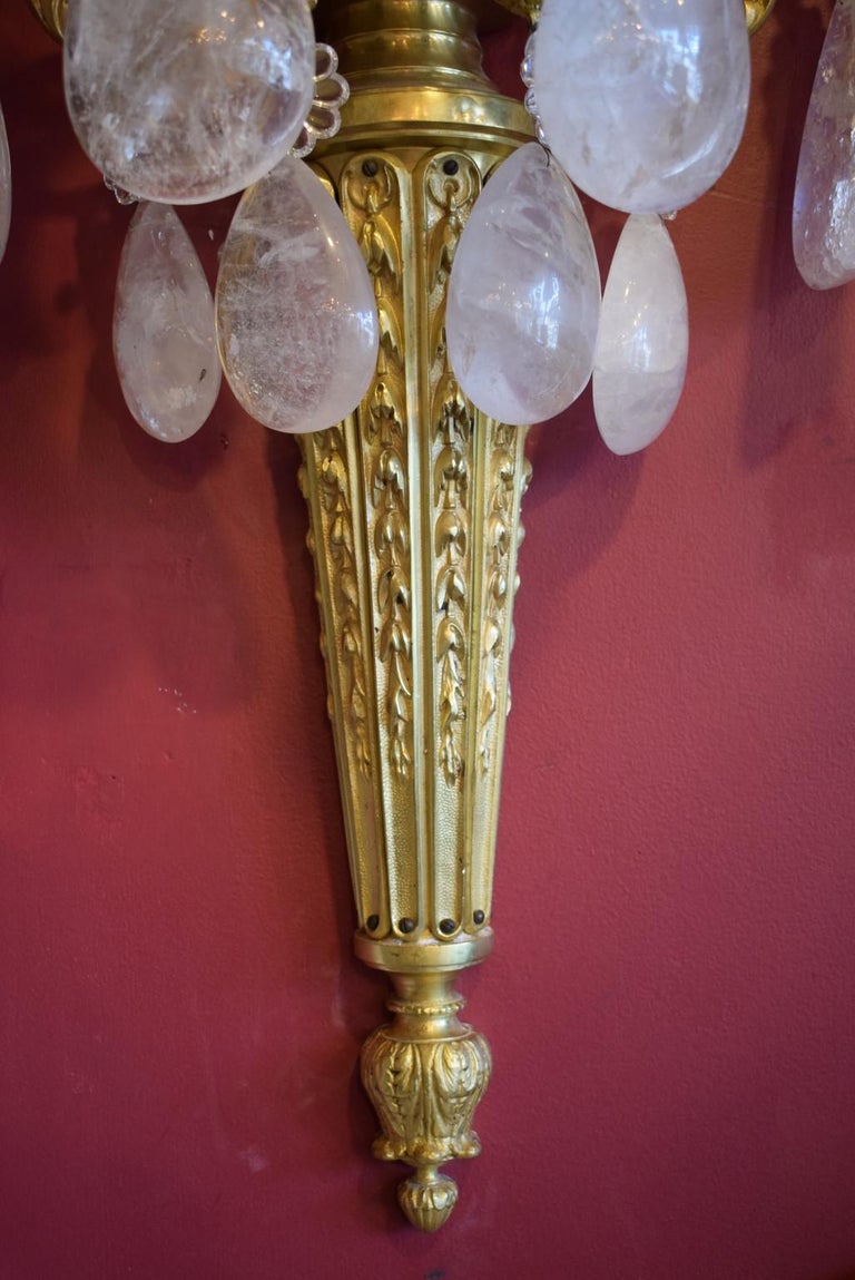 Pair of Antique Rock Crystal and Gilt Bronze Sconces at 1stDibs