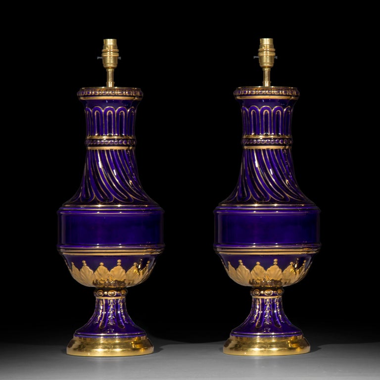 Pair of Antique Royal Blue and Gold Vase Lamps For Sale at 1stDibs ...