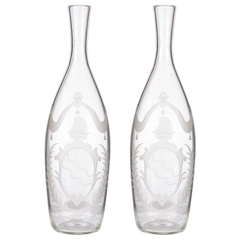 Pair of Antique Russian Glass Decanters For Sale at 1stDibs
