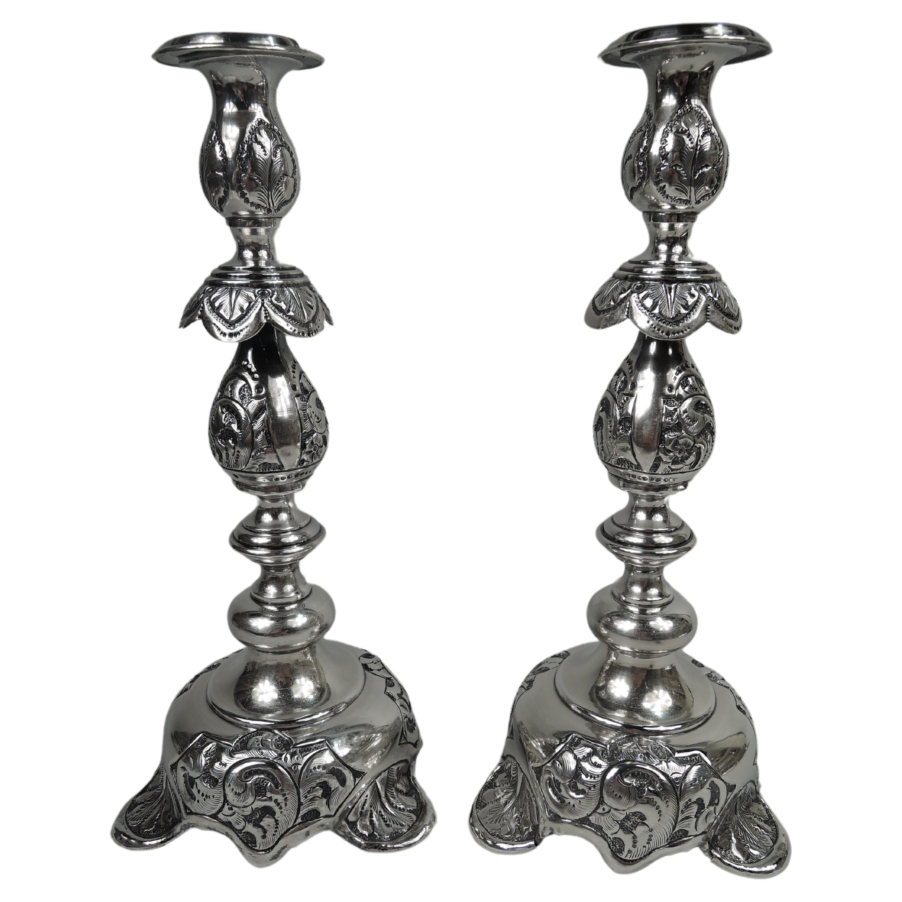 Pair of Antique Russian Silver Candlesticks For Sale at 1stDibs
