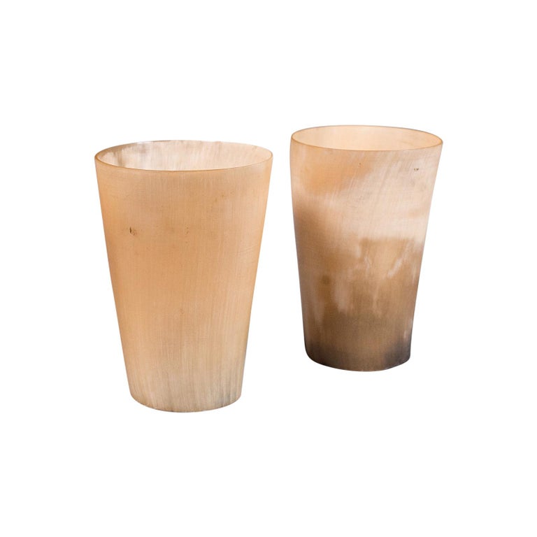 Pair of Antique Scrimshaw Cups, Welsh, Ram's Horn, Carved Tumbler ...