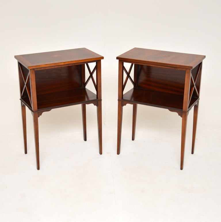 Pair of Antique Sheraton Style Inlaid Side Tables For Sale at 1stDibs