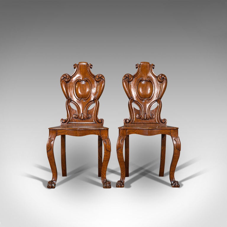 Pair of Antique Shield Back Chairs, Scottish, Oak Hall Seat Victorian ...