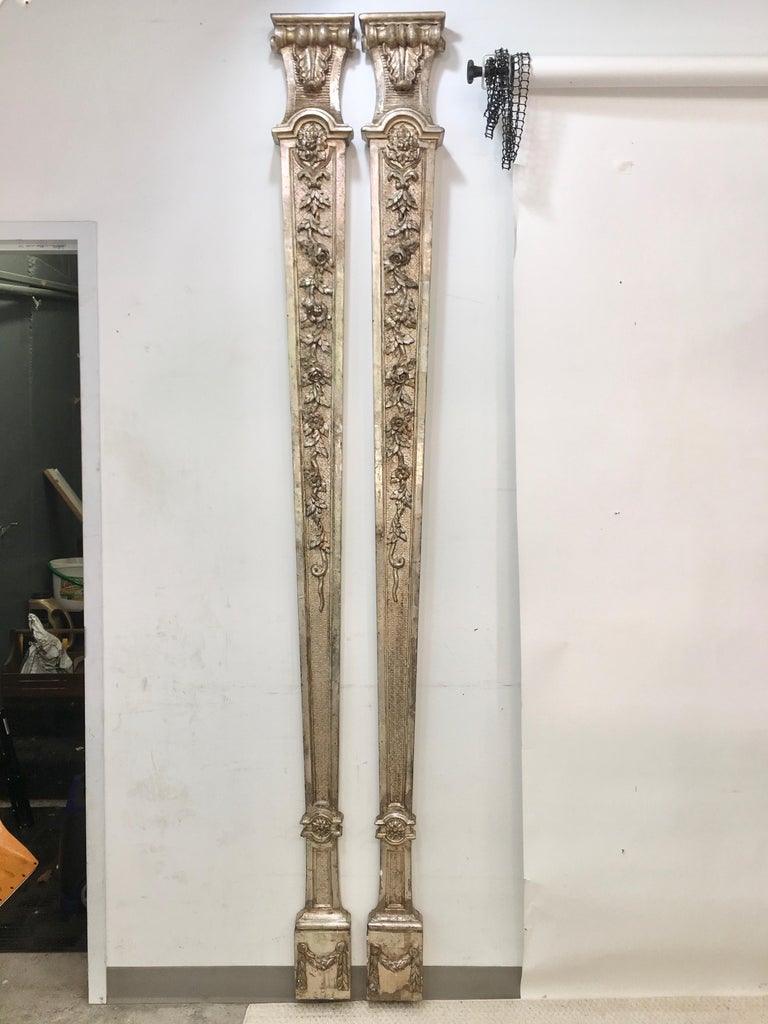 Pair of Antique Silver Giltwood Regency Style Pilasters For Sale at 1stDibs