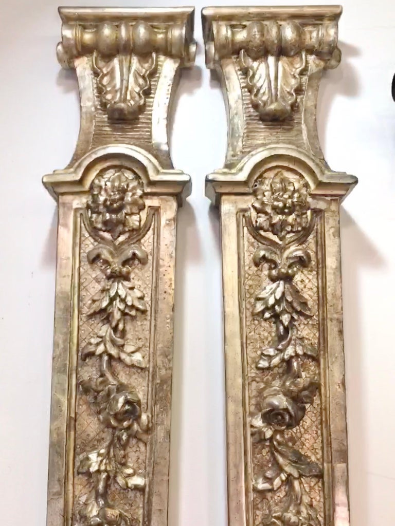 Pair of Antique Silver Giltwood Regency Style Pilasters For Sale at 1stDibs
