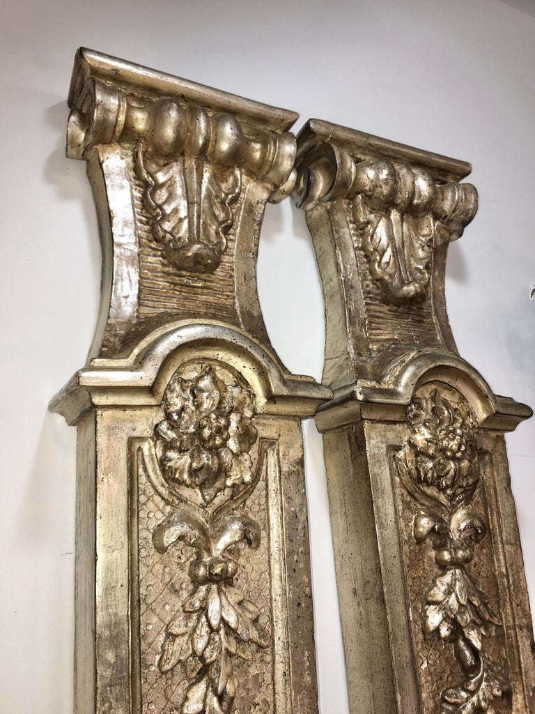 Pair of Antique Silver Giltwood Regency Style Pilasters For Sale at 1stDibs