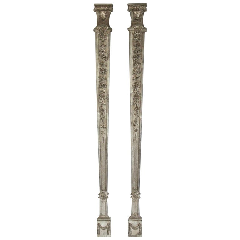 Pair of Antique Silver Giltwood Regency Style Pilasters For Sale at 1stDibs
