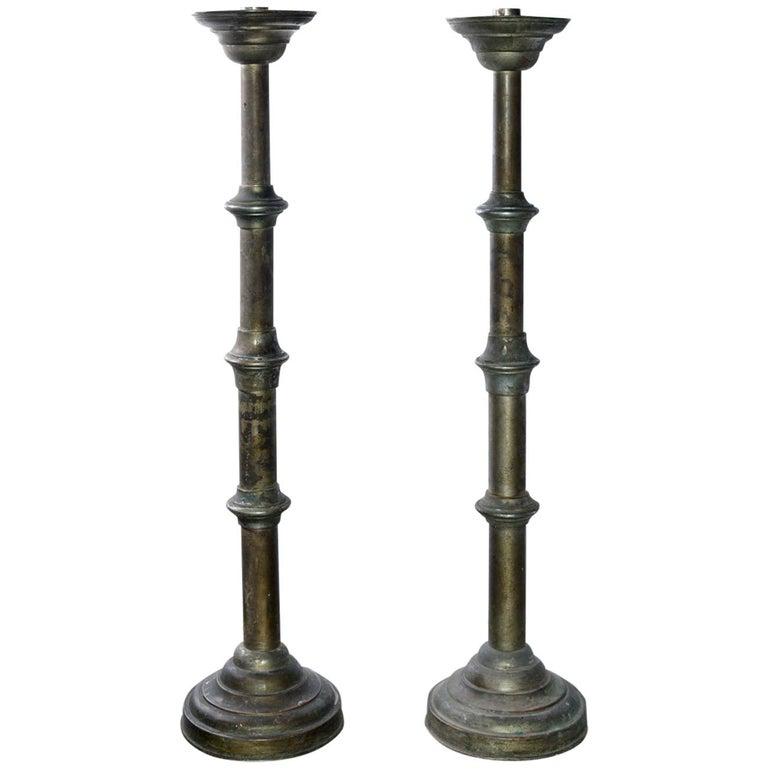 Pair of Antique Silver-Over-Copper Altar Candlesticks For Sale at ...